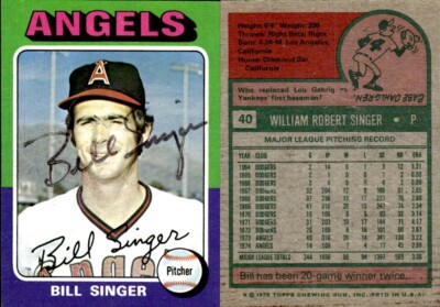 BILL SINGER SIGNED 1975 TOPPS #40 CALIFORNIA ANGELS ON-CARD AUTO | eBay