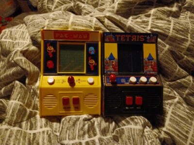 Lot of 2 Basic Fun Mini Arcade Handheld Electronic Games Tetris & Pac ...
