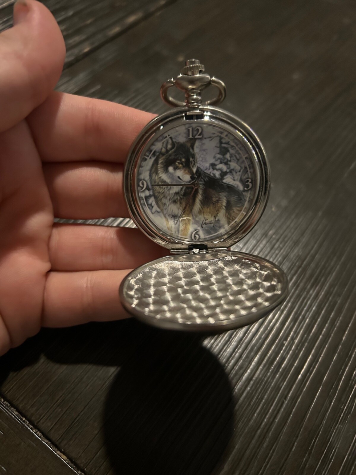 Pre-owned Silver Tone Wolf Al Agnew Pocket Watch With Chain | eBay