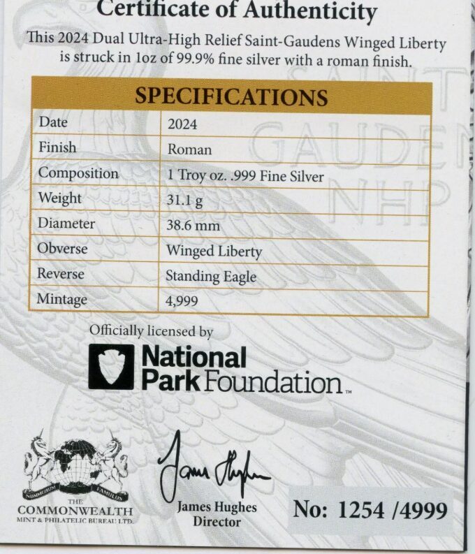 2024 Winged Liberty Saint Gaudens Double Eagle 1 Oz Silver High Relief w/ COA | eBay