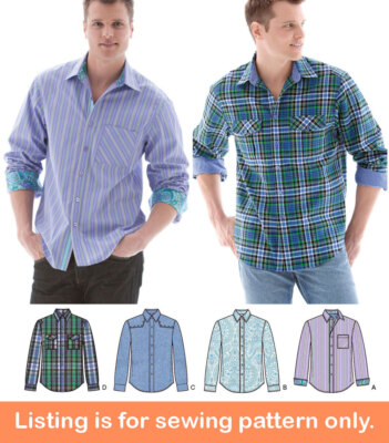 SEWING PATTERN Sew Mens Clothes Clothing Button-Down Shirt Easy Simple ...