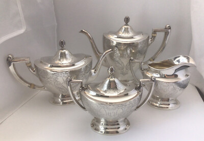 Antique 4 Pc. Reed & Barton Coffee/Tea Service Set, #405A, Engraved ...