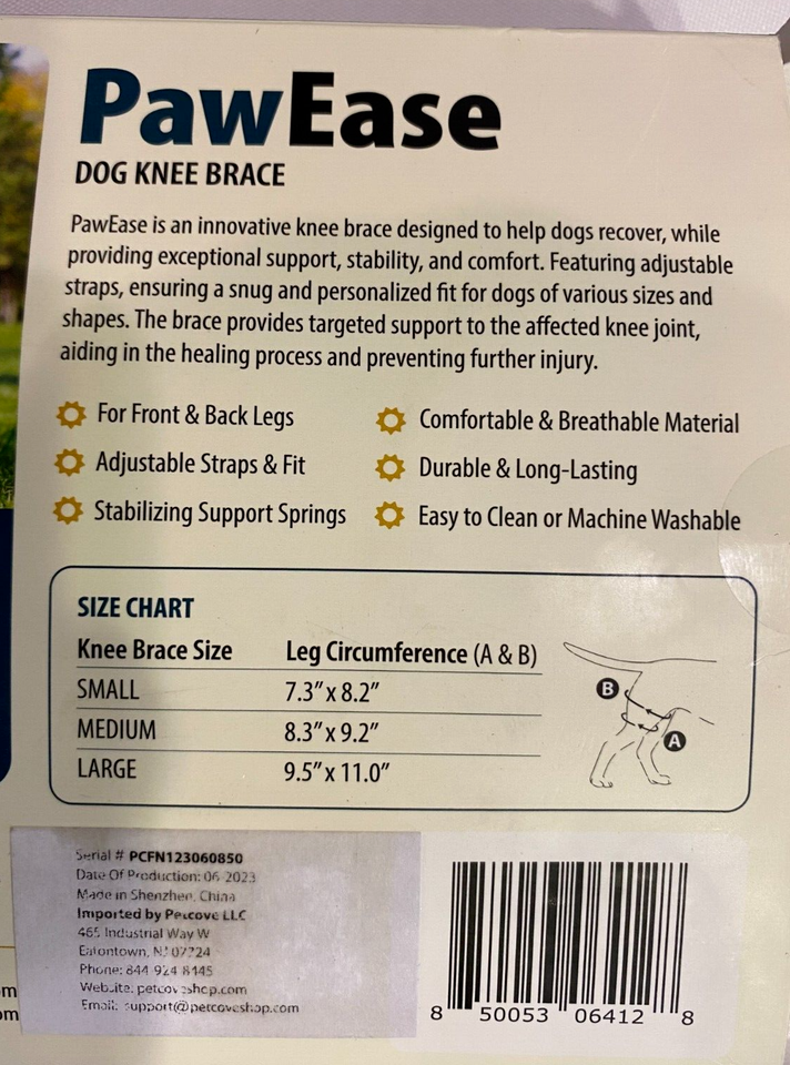 PetCove PawEase Dog Leg Knee Brace Medium Black Front/Rear Legs Damaged ...