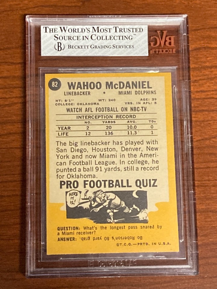 WAHOO MCDANIEL 1967 TOPPS MIAMI DOLPHINS (GRADED BVG 7) ROOKIE CARD #82 ...