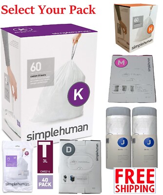 Simplehuman Bin Liners H Code J size M Code T Code K Code D 20L 30L 35L 40L 45L | eBay UK