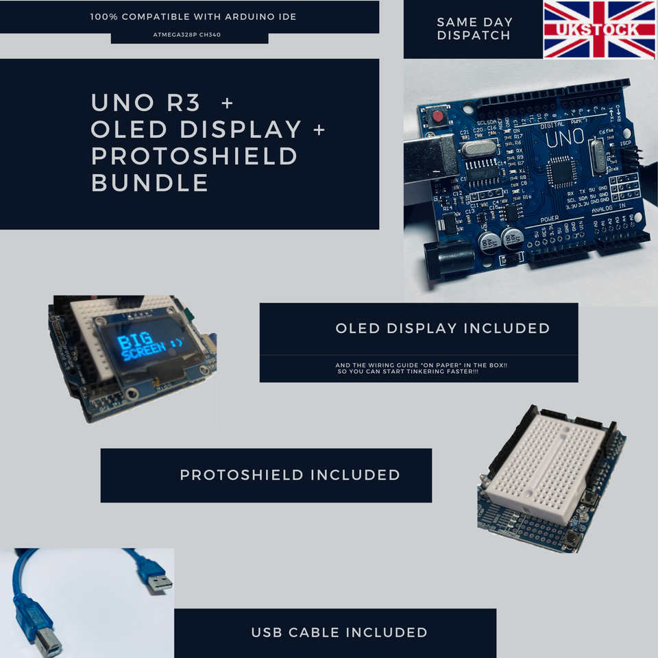 Electronics Kit OLED display UNO R3, PROTO shield compatible with ...