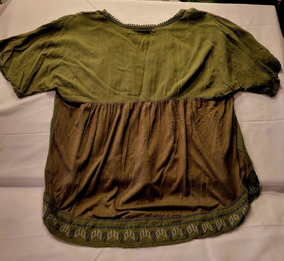 Knox Rose Women's Green Floral Embroidered Blouse Boho Cottage Core ...