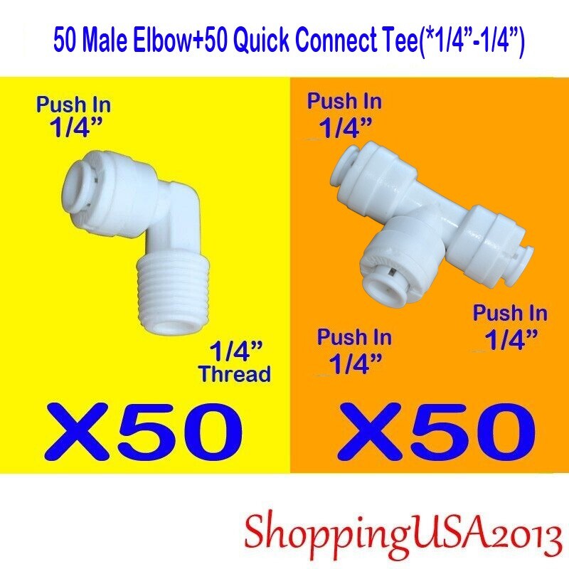 50X Male Elbow +50 X Quick Connect Tee Push In Fitting Connector 1/4"-1 ...