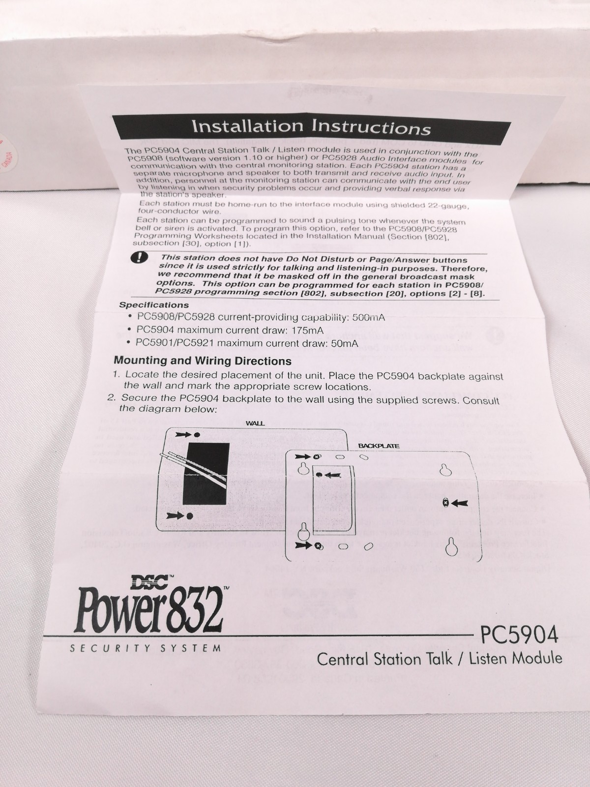 DSC Power 832 Talk/Listen Module P5904 security alarm | eBay