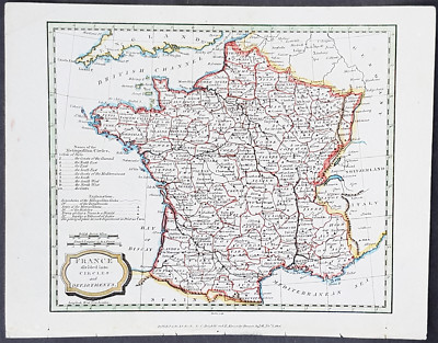 1806 Rev James Barclay Antique Map of France in Circles & Departments ...