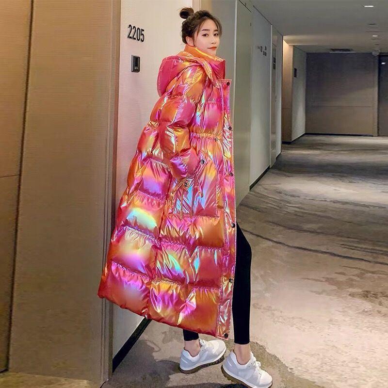 Womens Hooded Shiny Long Parkas Down Cotton Padded Jacket Coat Thicken ...