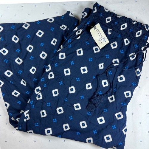 TERRA & SKY Women's 1X Blue Geo Print Crop Wide Leg Relaxed Fit Pants ...