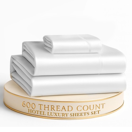 600 TC 100% Mercerized Cotton White Twin Sheet Set - Soft & Cmofy Hotel ...