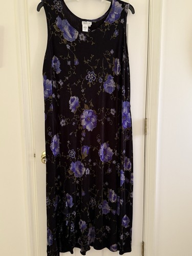 Coldwater Creek Maxi Dress Womens 2X Blue Floral Sleeveless Stretch New ...