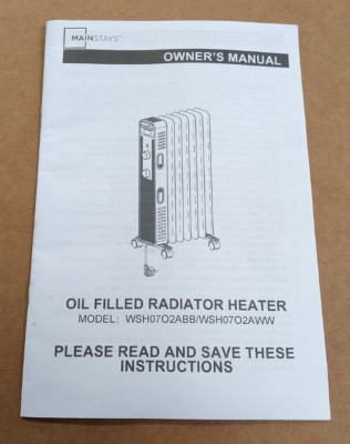 Instruction Manual for Mainstays Oil Filled Radiator Heater WSH07O2ABB ...