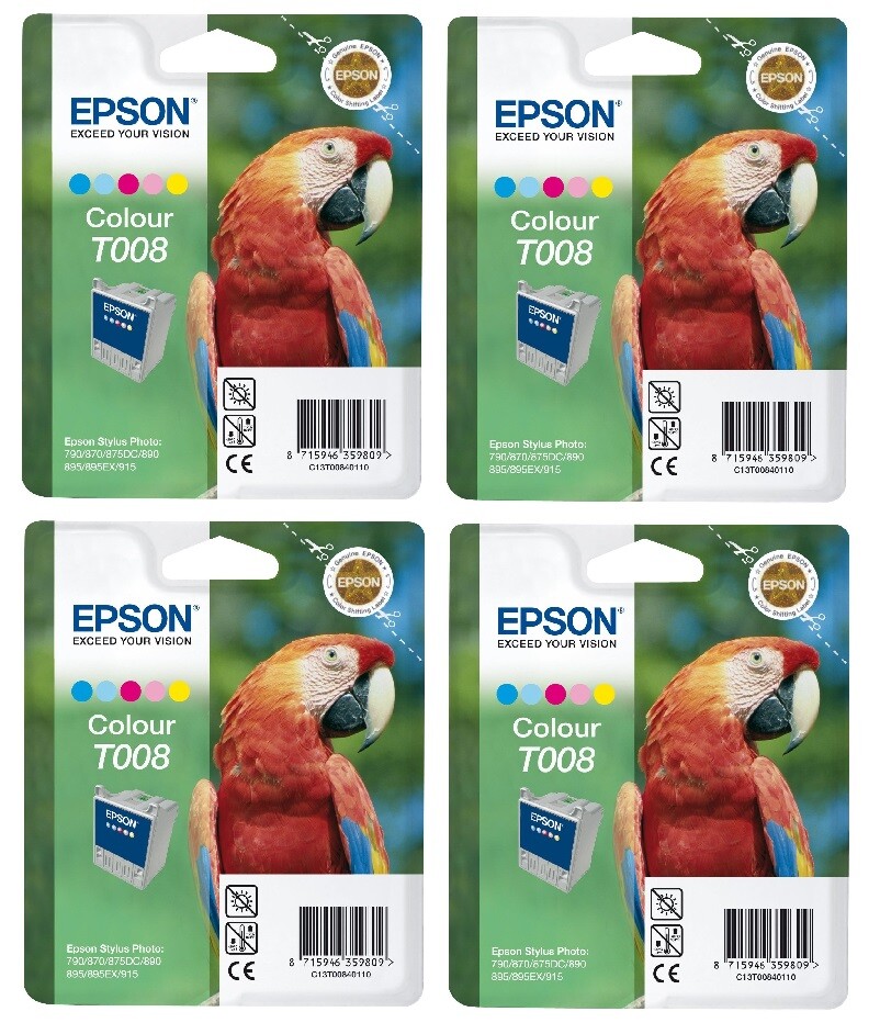 4x Original Epson Ink Cartridge T008 Color for Stylus Photo 780 785 790 ...