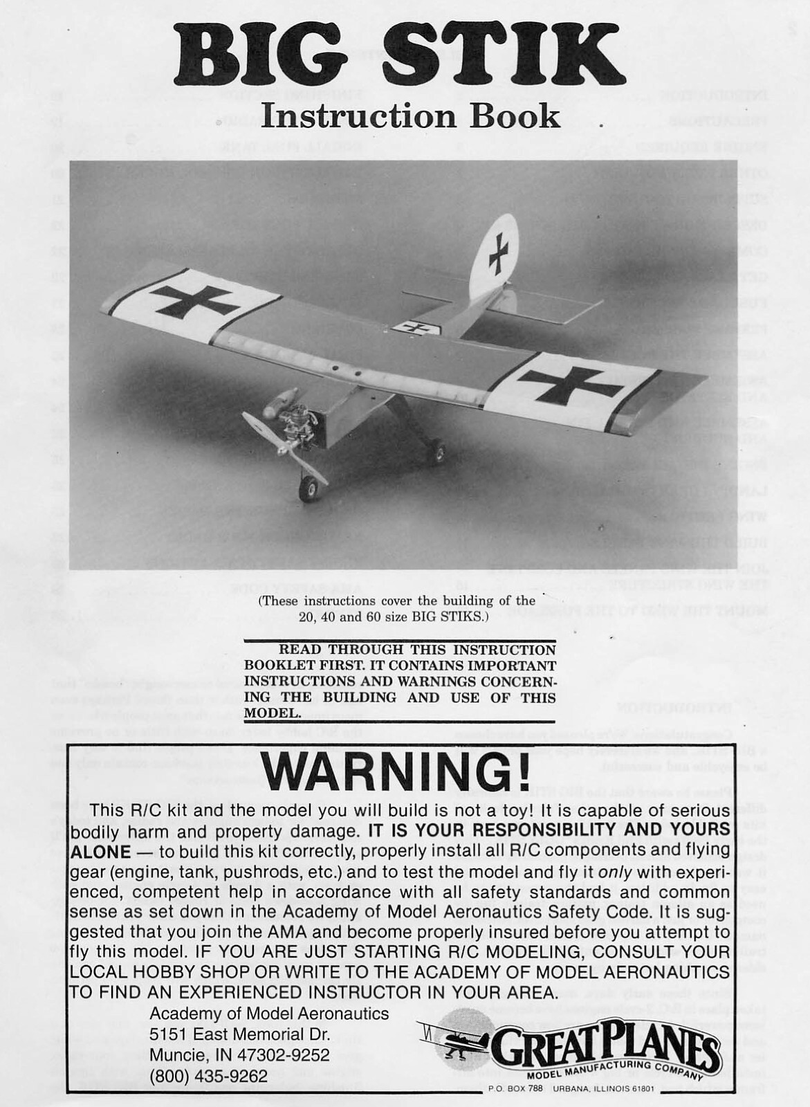 Great Planes Model Airplane Plans (RC): BIG STIK 40 59" for 2 & 4 Cycle ...