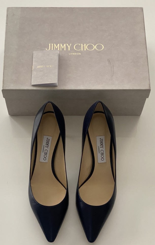 JIMMY CHOO WOMENS NAVY ROMY 60|40 KID LEATHER POINTED TOE PUMP SIZE 40 ...