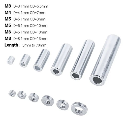 20pcs/lot M3/M4/M5/M6/M8 Aluminum Unthreaded Round Spacers Standoff ...