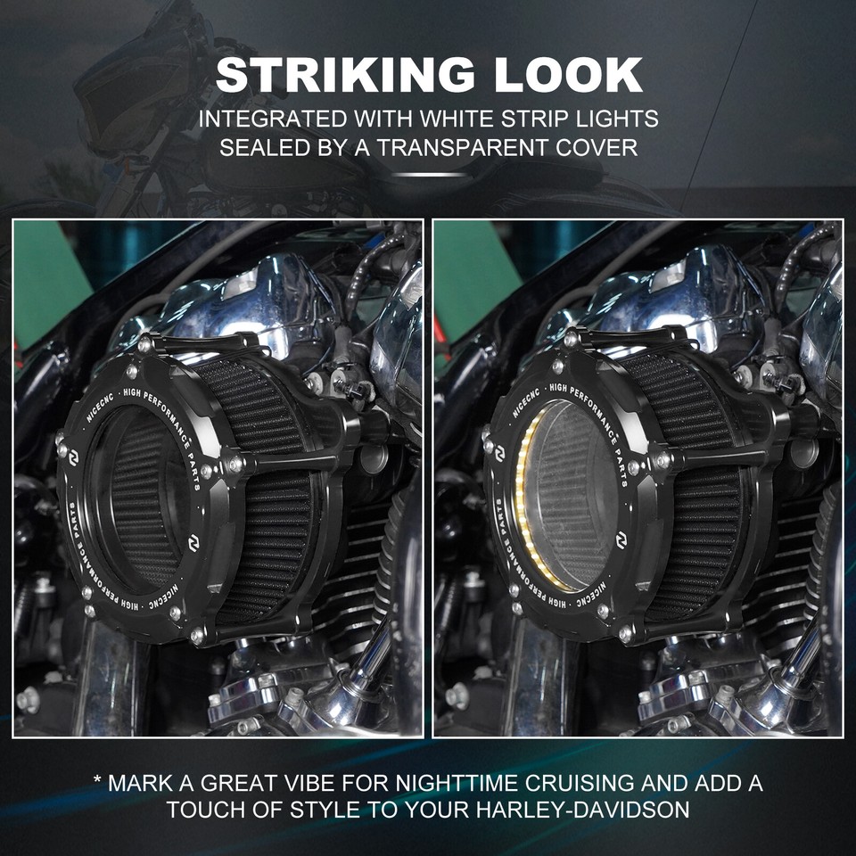 M8 Air Filter Cleaner Intake Filter W/LED For Harley Street Glide FLHX ...