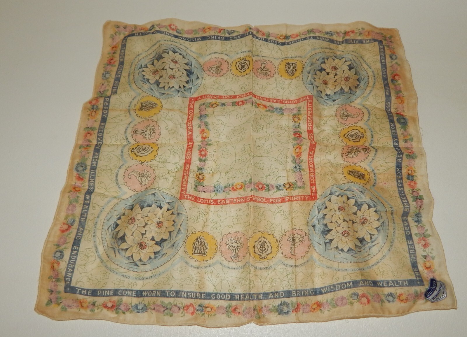 Vintage Duchess Handkerchief - Cornucopia Lotus Pinec… - Gem