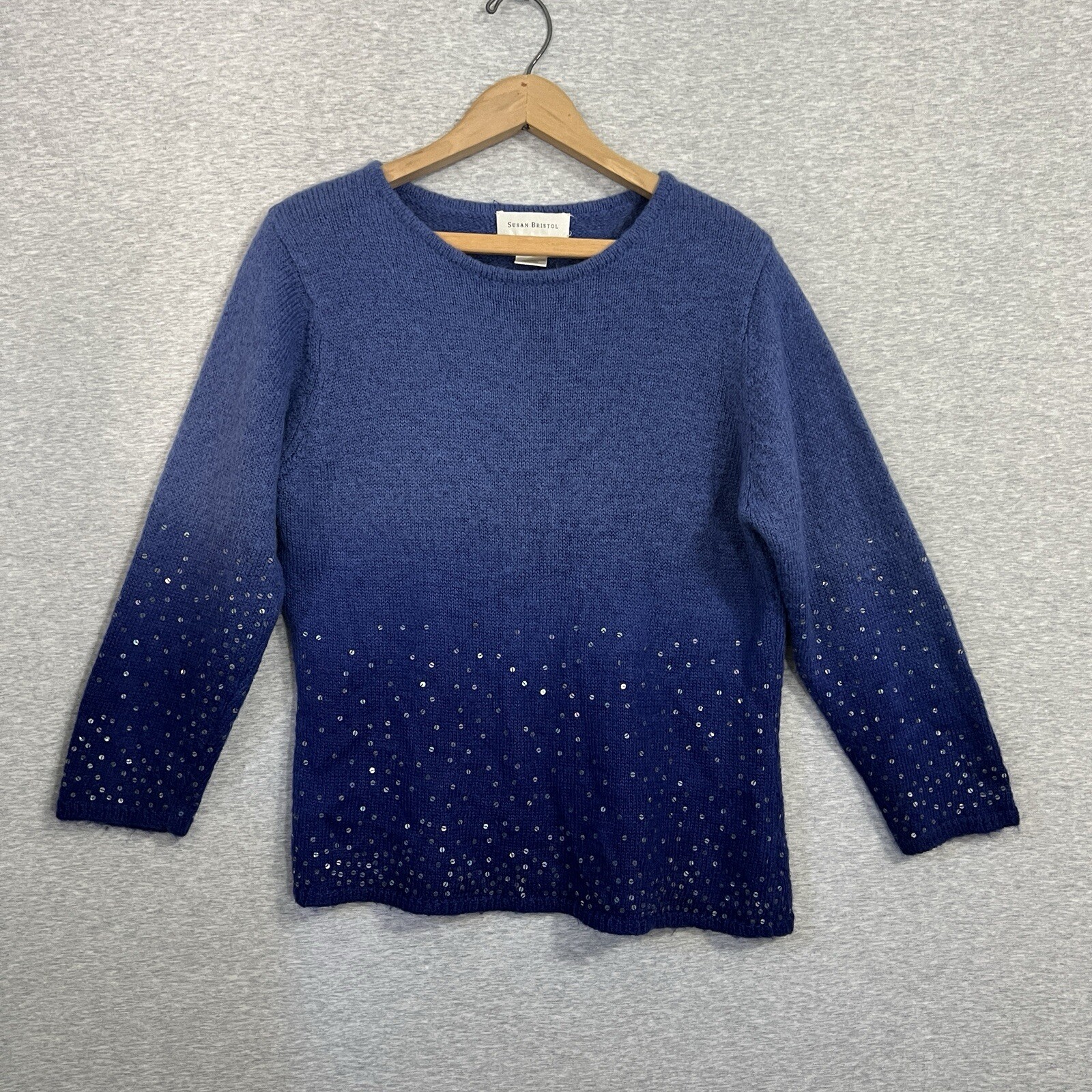 Vintage Susan Bristol Sequin Sweater Womens Large Blu… - Gem
