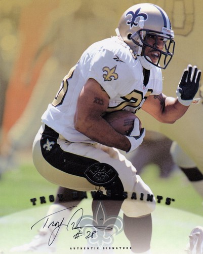 1997 Leaf Authentic Signature TROY DAVIS Signed 8x10 Saints with 1998 R ...