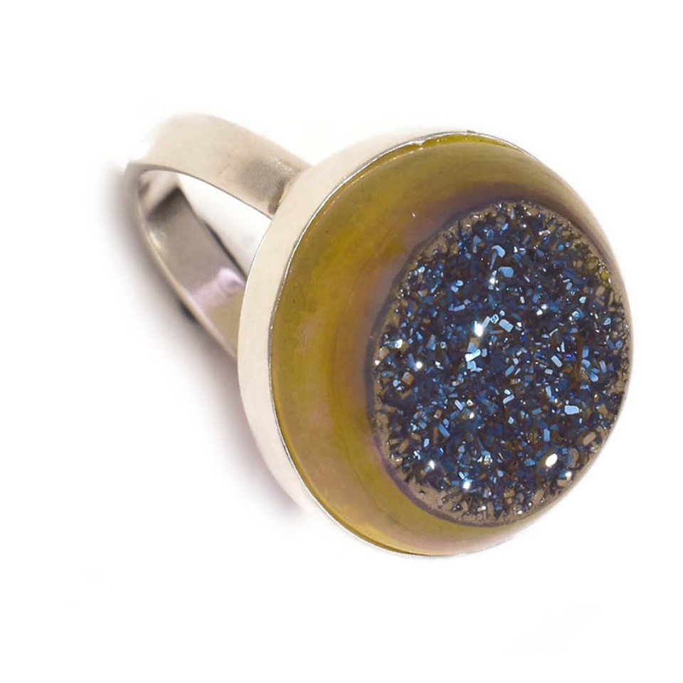 Sparkling & Shiny Titanium Druzy Round Gemstone Handmade Statement Ring ...