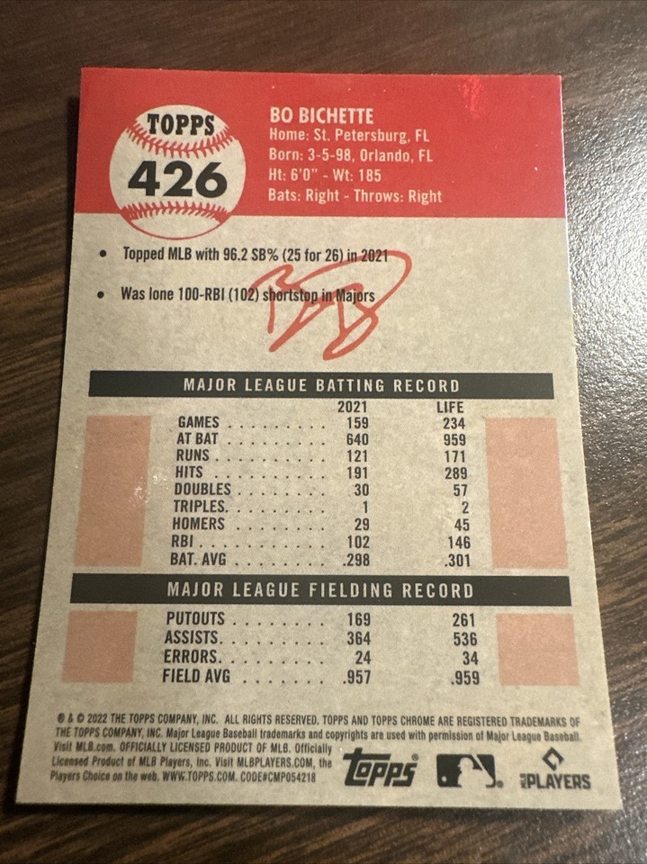 2022 Topps Chrome Platinum Anniversary Prism Refractor Bo Bichette #426 ...