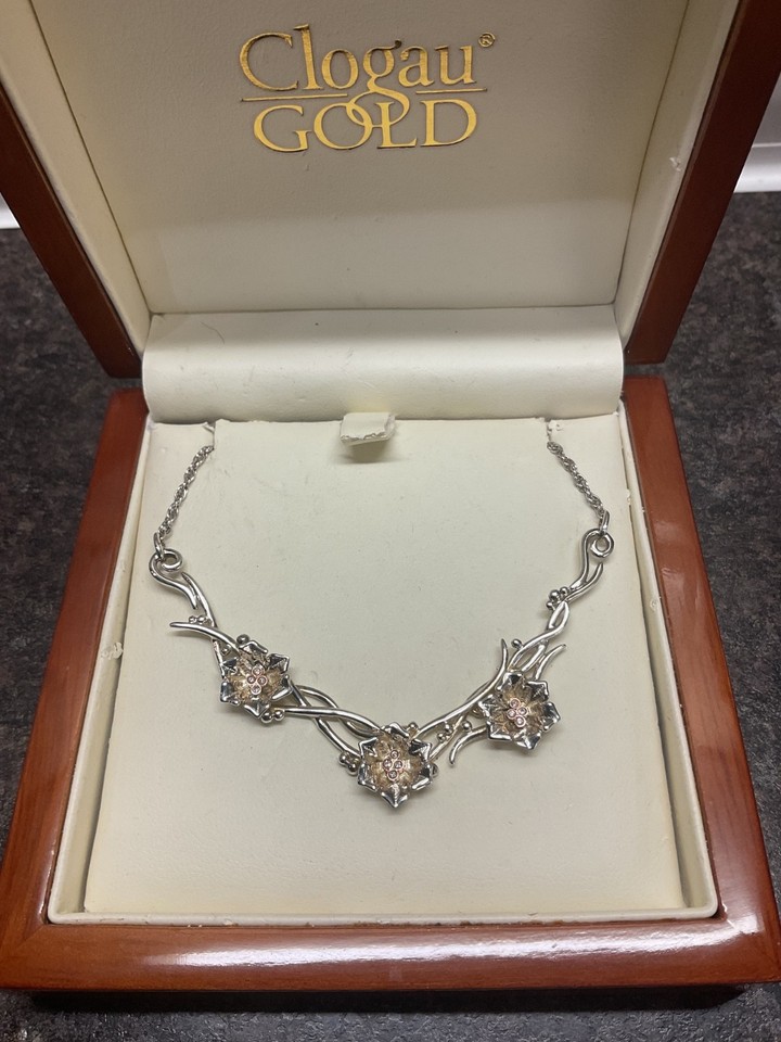 Rare Clogau Snowdon Lily Diamond silver and rose gold necklet 17 ...