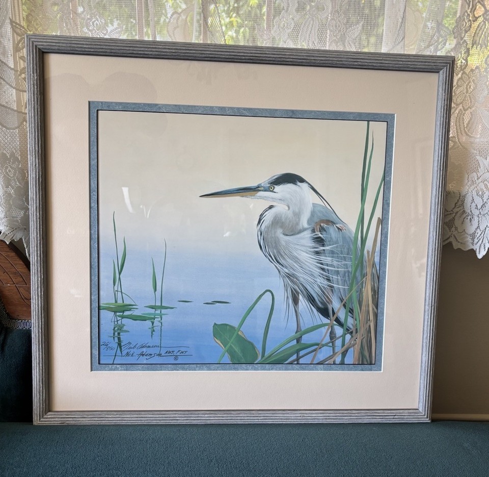 Neil Adamson Marsh Fisherman Blue Heron Signed Artist Numbered Framed ...