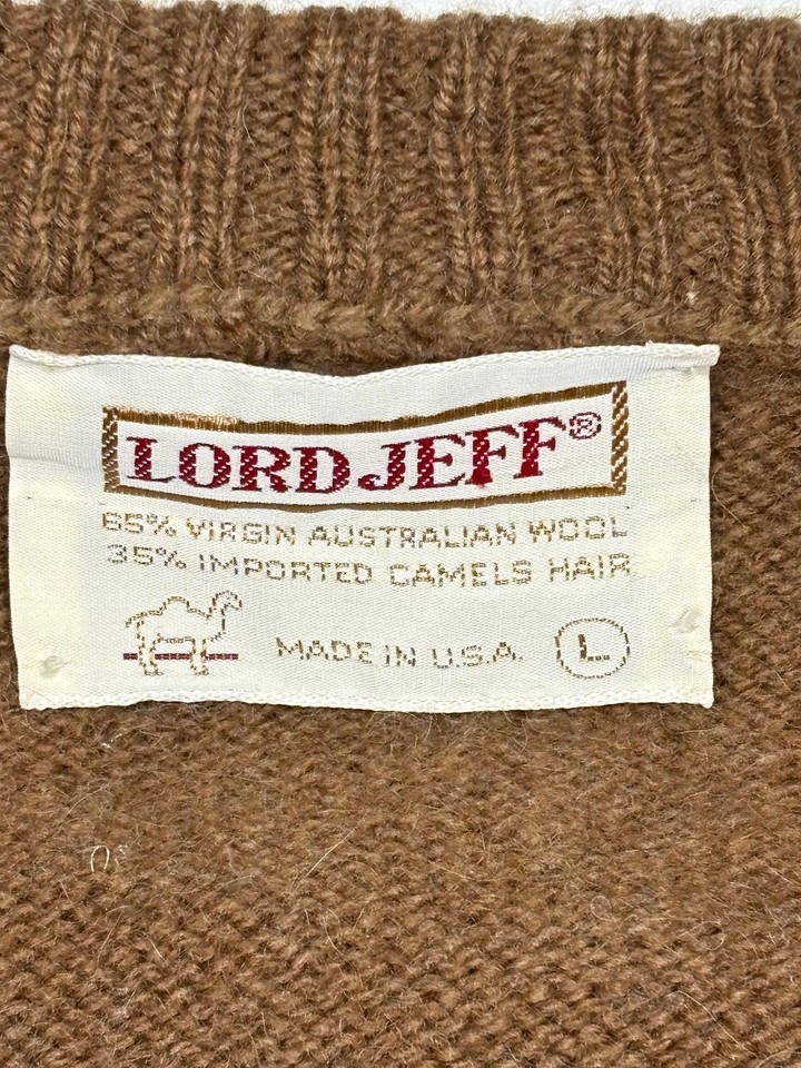 Vtg Lord Jeff Camels Hair Wool V Neck Sweater Men L Brown Knit Grandpa ...