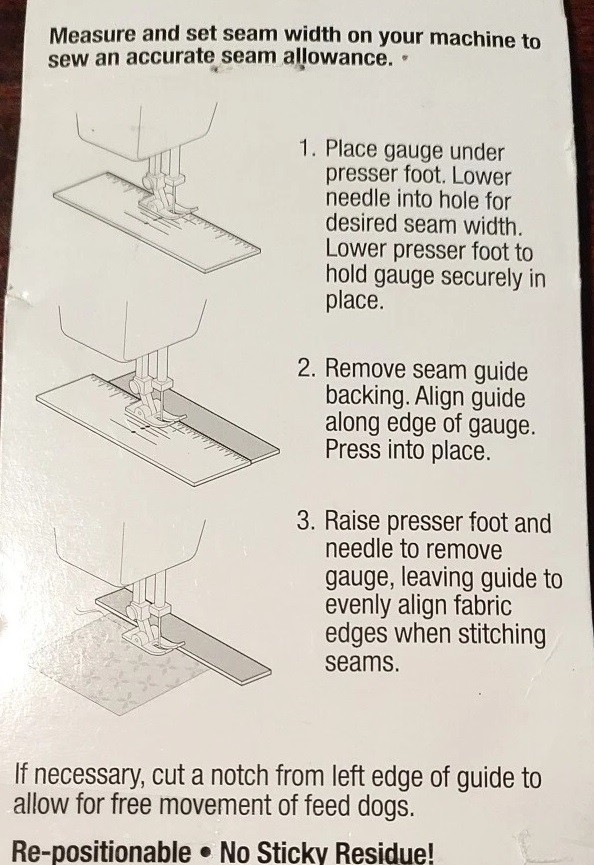 Dritz Machine Seam Gauge & Adhesive Guide Measure & Set Seam Width ...
