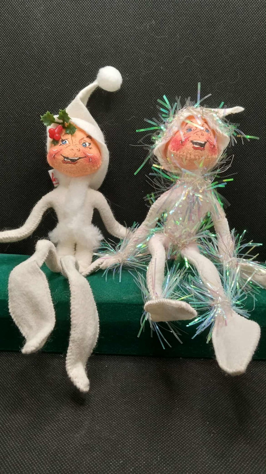 Pair of Vintage Annalee White Christmas Elves 1994 & 2001 Open Mouths ...