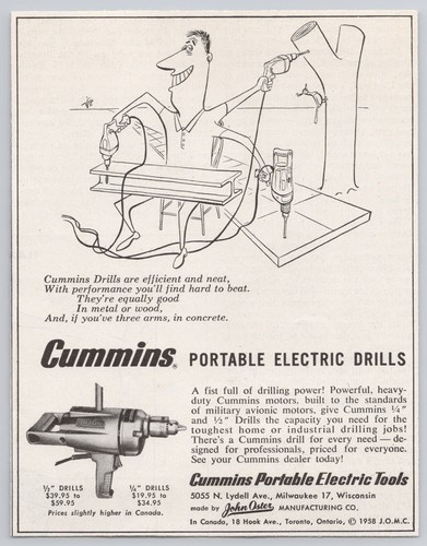 1958 Cummins Drill Vintage Print Ad VIP Virgil Partch Cartoon 3-Arm Man ...