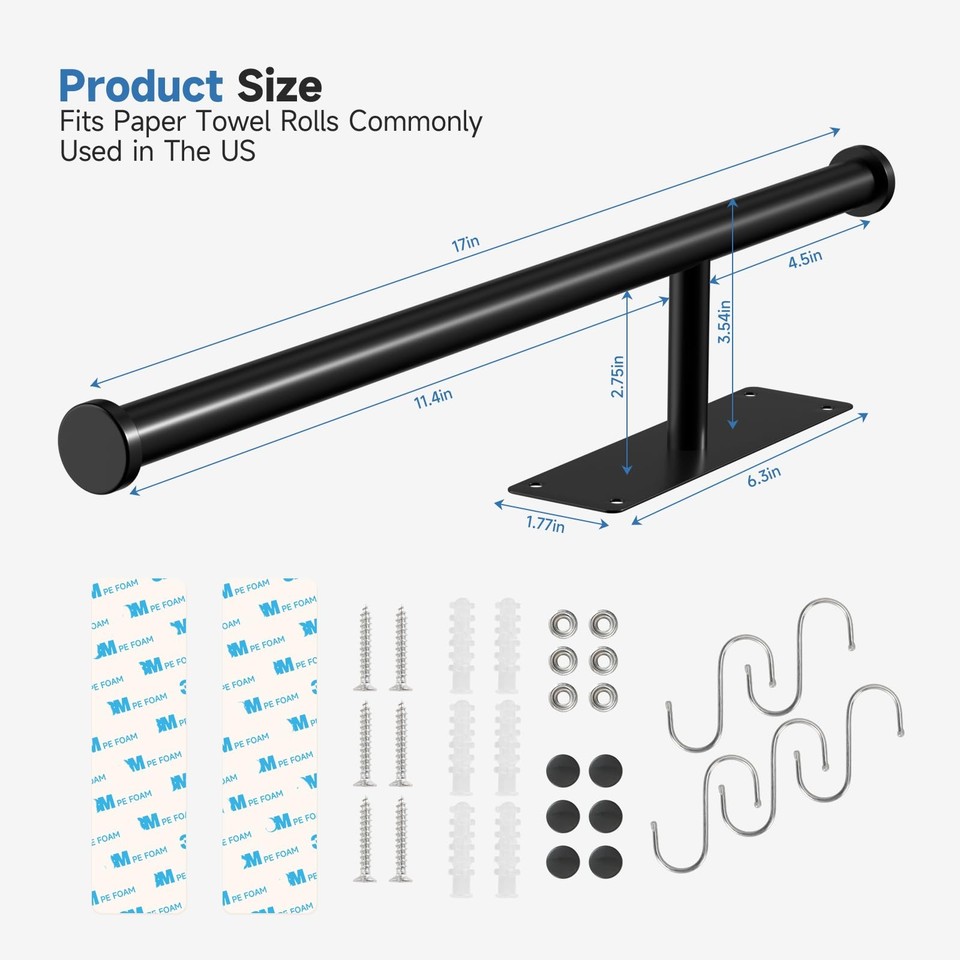 Dual-Purpose Paper Towel Holder Under Cabinet, Upgrade with 4.7in ...