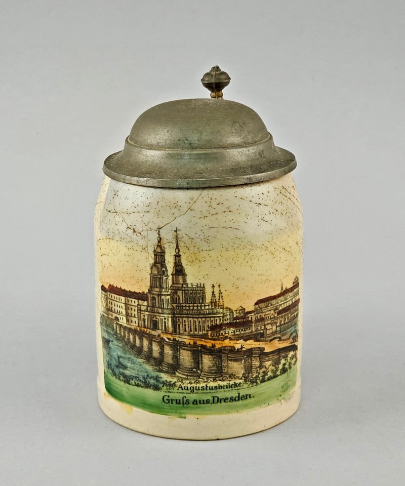 99845753-d Keramik Andenken-Bierkrug Augustusbrücke Dresden Zinndeckel ...