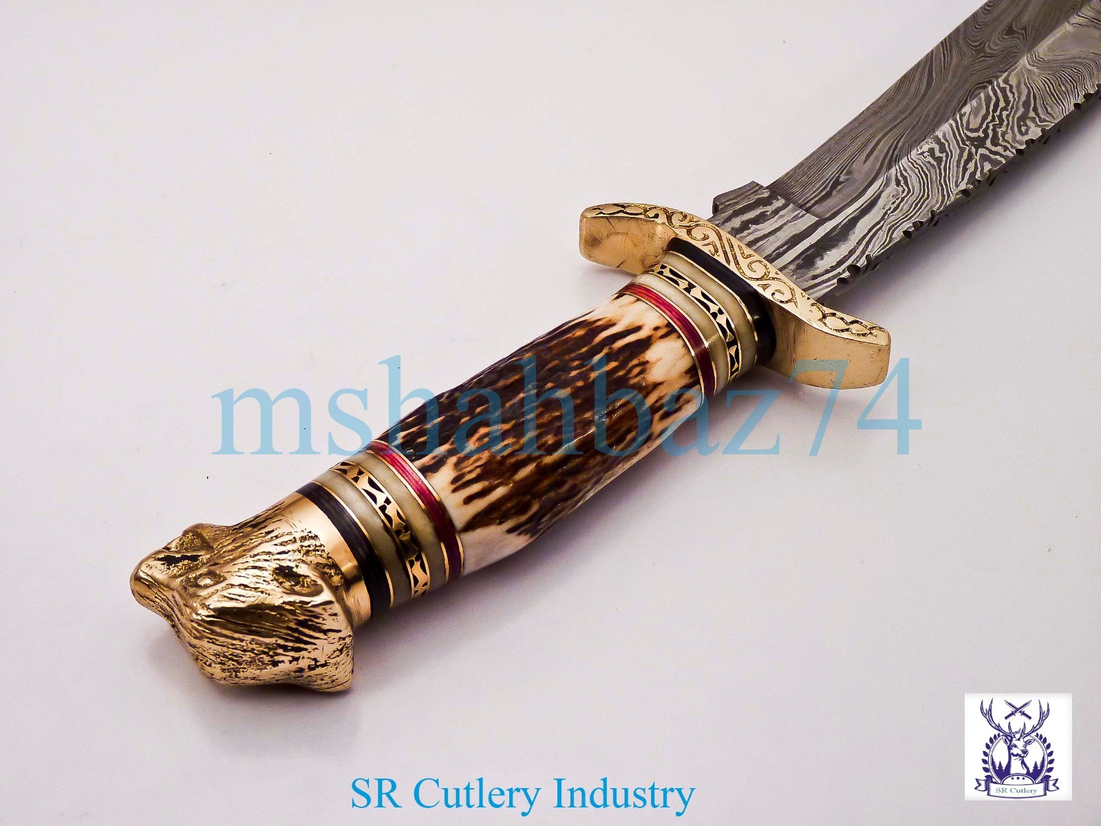 BEAUTIFUL WOLF CUSTOM HAND MADE DAMASCUS STEEL HUNTING SWORD KNIFE ...
