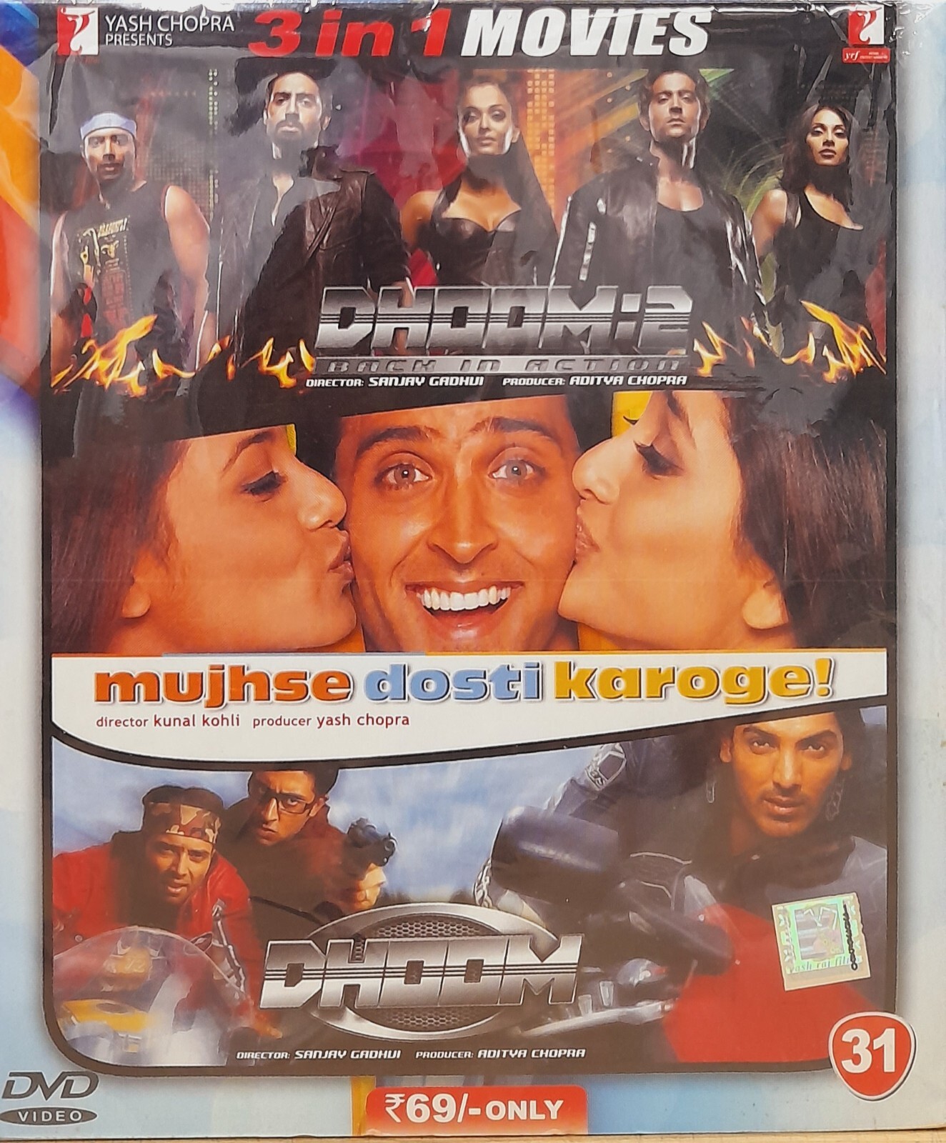 Dhoom 2, Mujhse Dosti Karoge, Dhoom Bollywood 3in1 Hindi Movie DVD No ...