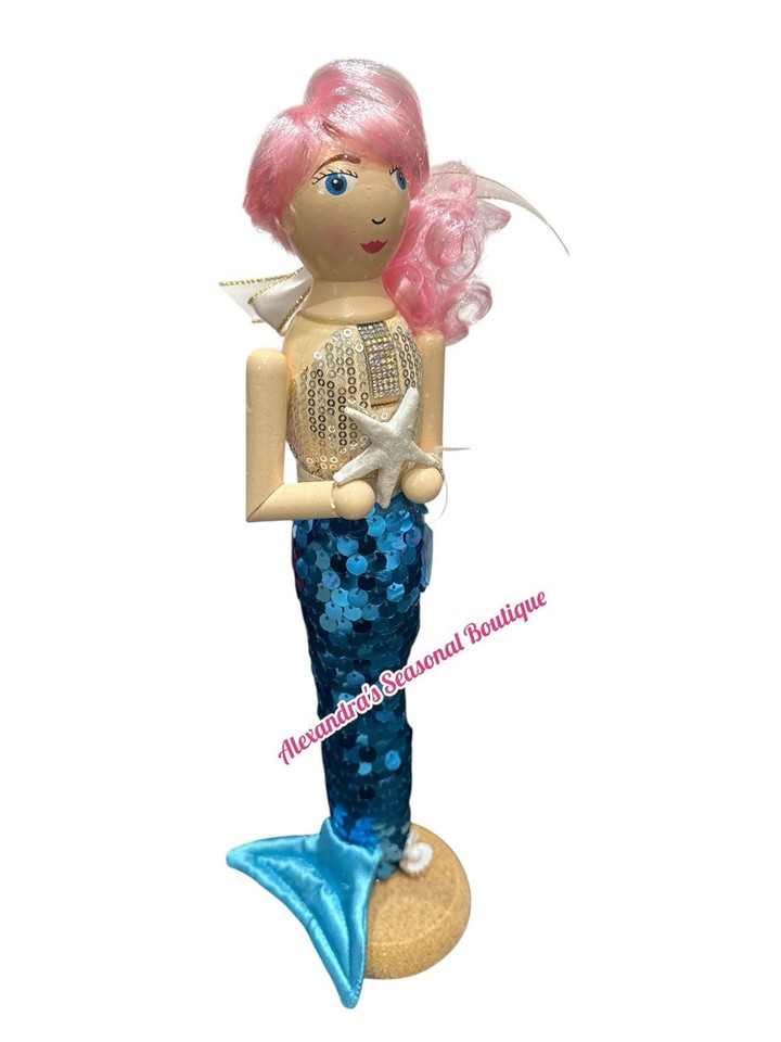 Coastal 15“ Christmas Beach, Mermaid Nutcracker Sequins Fins Oyster ...