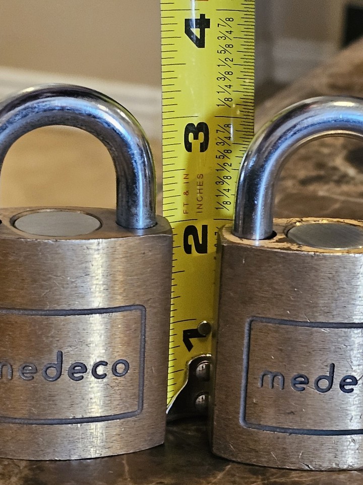 Lot of 2 Vintage Brass Medeco Padlock Keyed Alike - 3 1/2" tall Locked ...