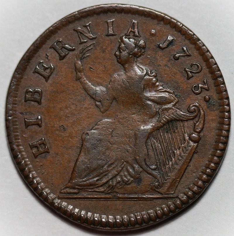 1723 Woods Hibernia Halfpenny Colonial Copper Coin | eBay