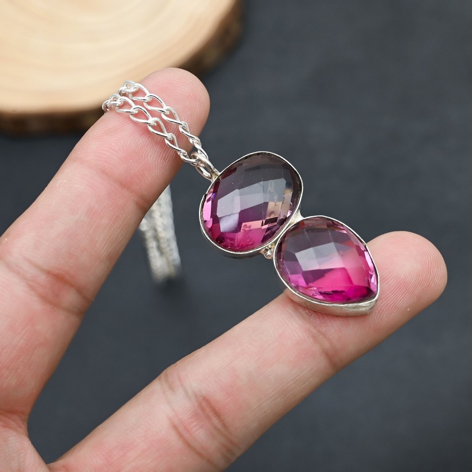 Bi-Color Tourmaline Gemstone 925 Sterling Silver Jewelry Necklace 18 ...