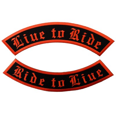 LIVE TO RIDE TWO LARGE PATCH embroidered iron-on ROCKER PATCHES BLACK ...