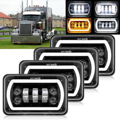 4pc 4x6" Hi/Lo Beam LED Headlights H4656/4651 Fit Kenworth Peterbilt ...