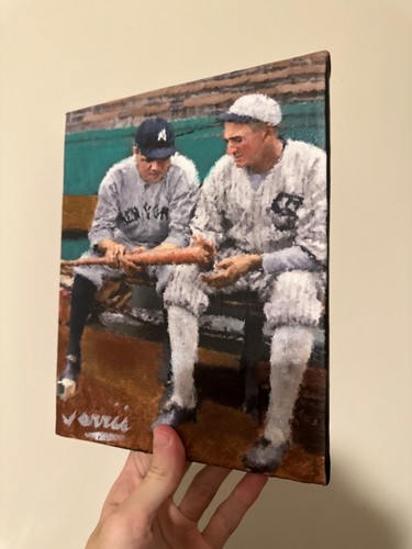 Shoeless Joe Jackson and Babe Ruth painting autographed by the artist ...
