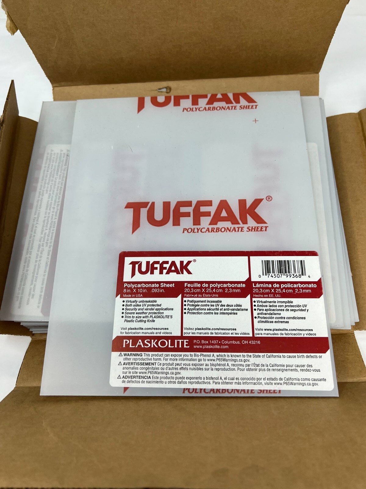 Lot of (15) TUFFAK 10-in x 8-in x 0.093-in Clear Polycarbonate Sheets ...
