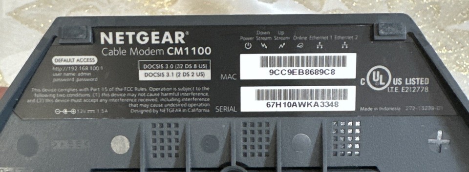 Netgear Nighthawk Cable Modem CM1100 DOCSIS 3.1 READ *For Parts or ...