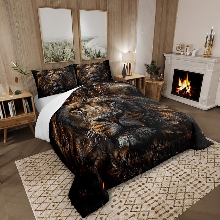 3D Lion Comforter Set Queen Size Wild African Animal Bedding Set ...