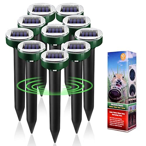 10pk Solar Mole Repellent Stakes, Solar Powered Ultrasonic Gopher ...